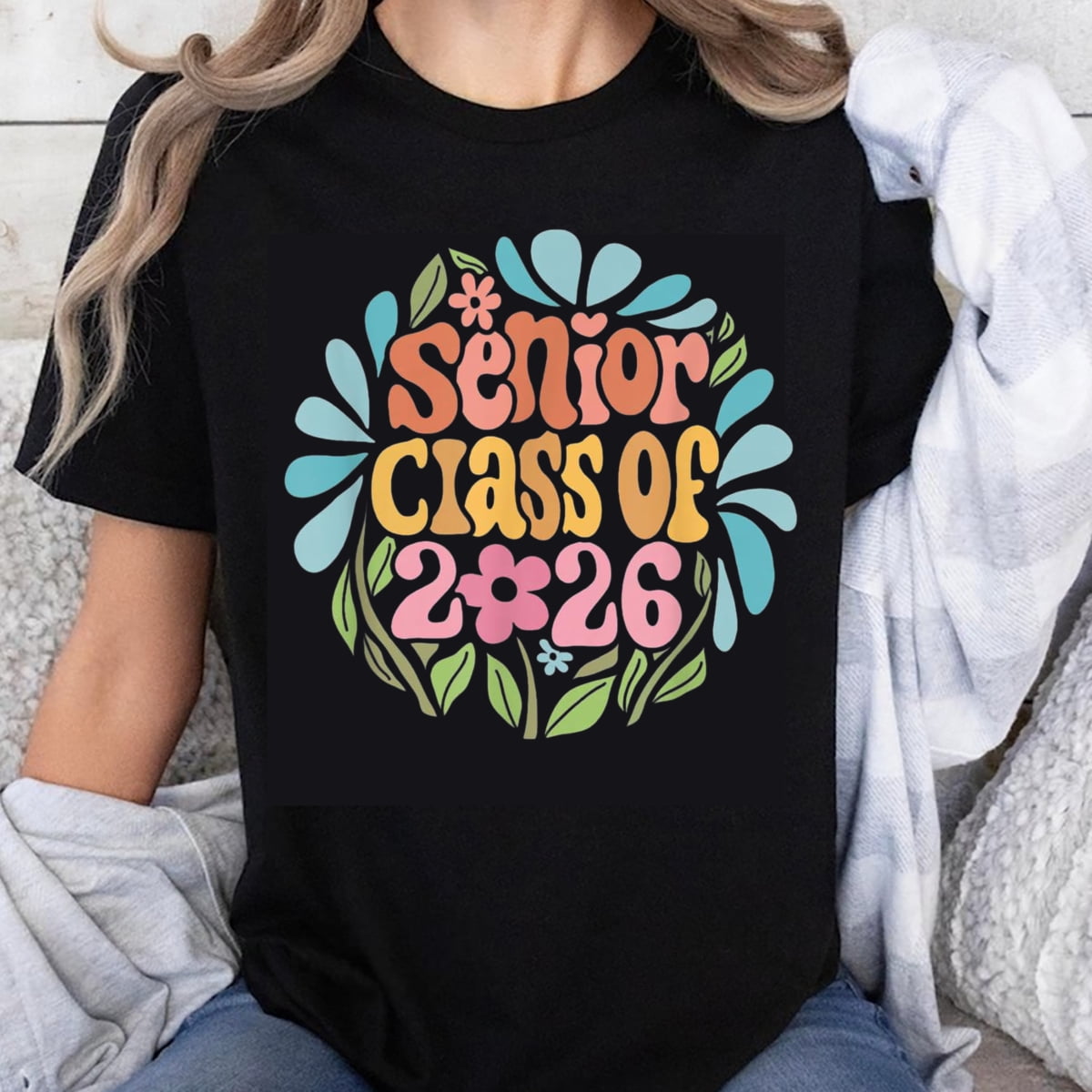 100% Cotton Senior Class Of 2026 Graduation Shirt Floral Design Black T ...