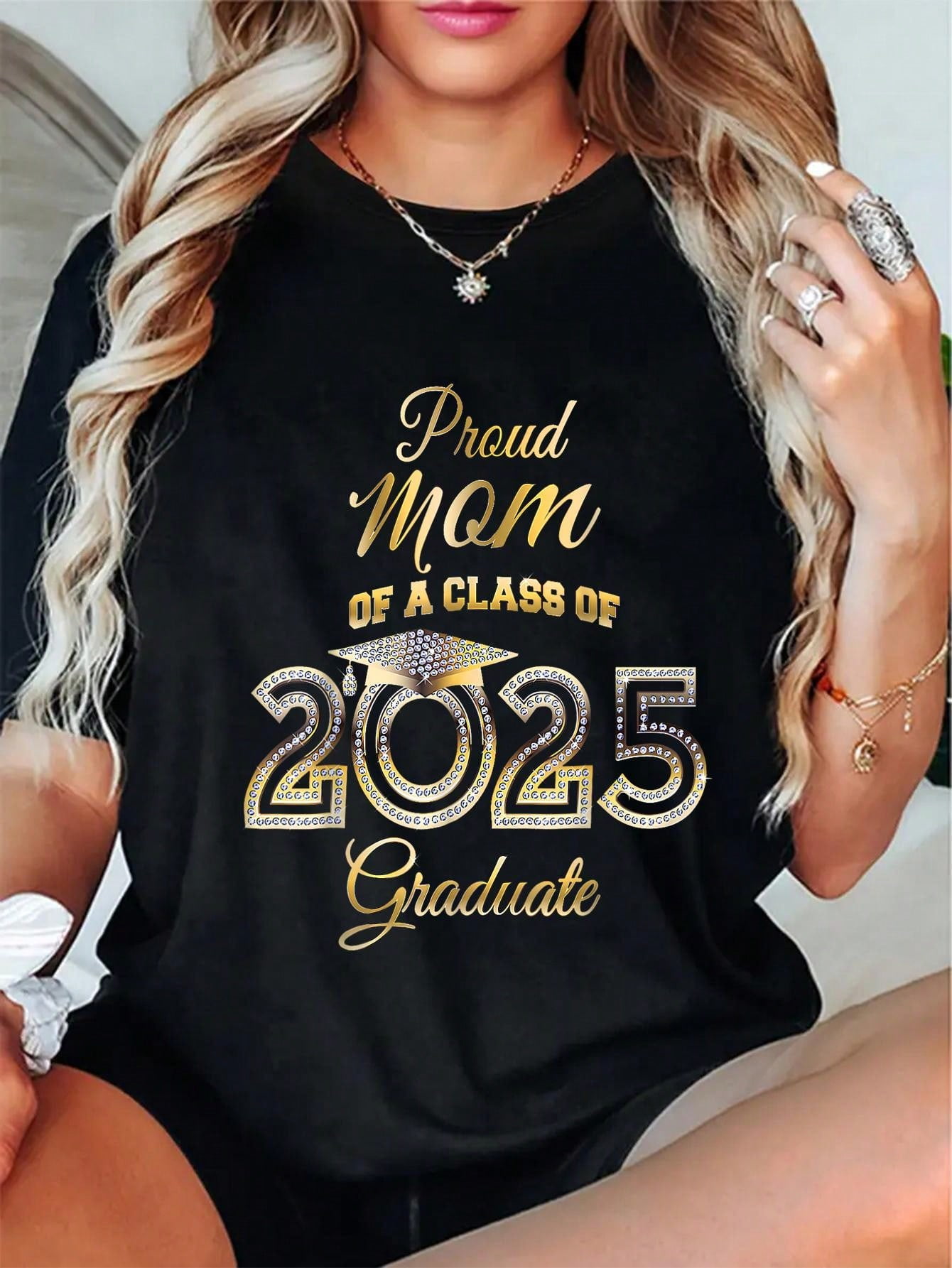 100% Cotton Senior Mom Class Of 2025 Proud Mom Of Graduate Heart Mom T ...