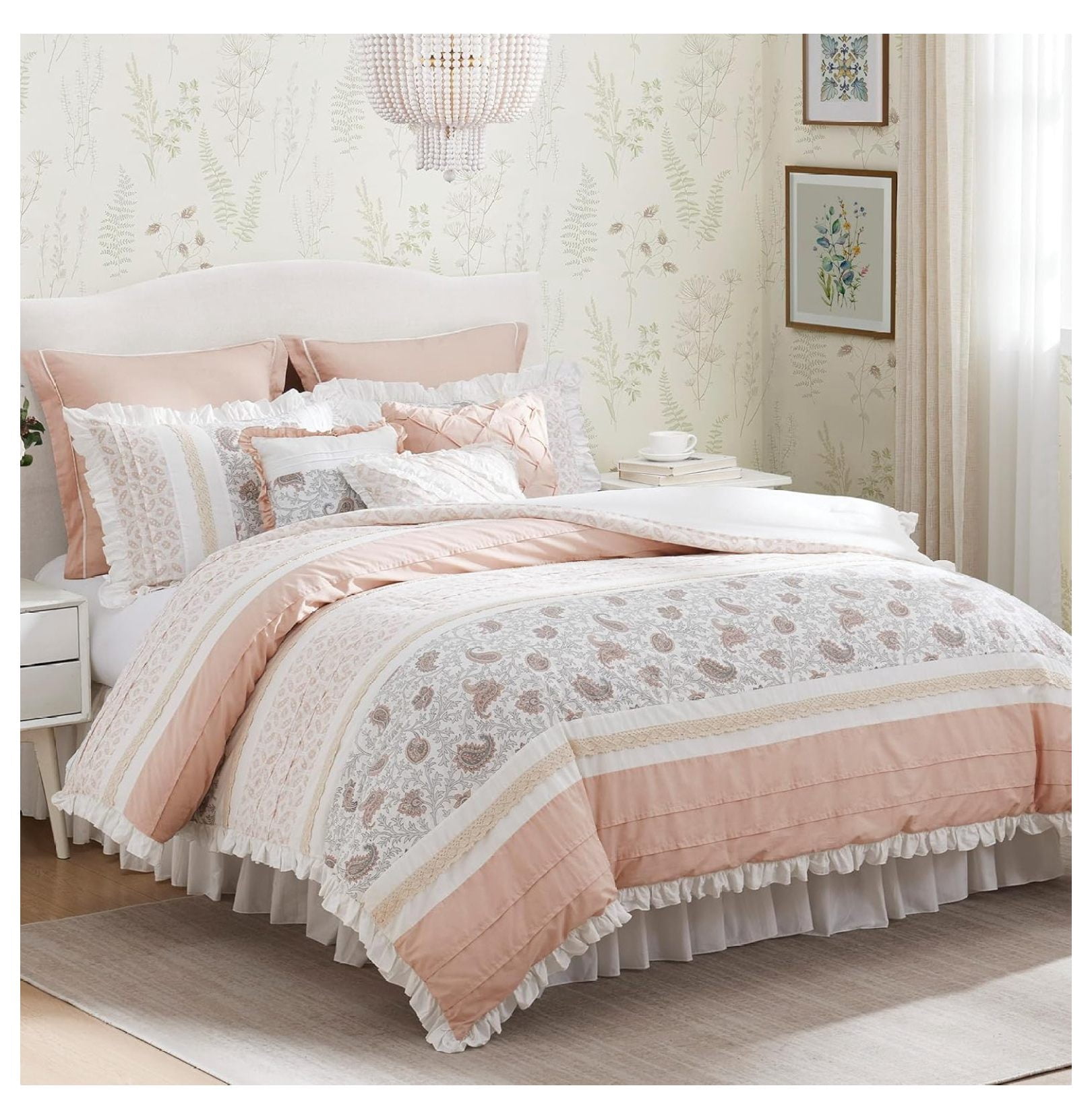 100% Cotton Shabby Chic Comforter Set-Modern Cottage Design All Season ...