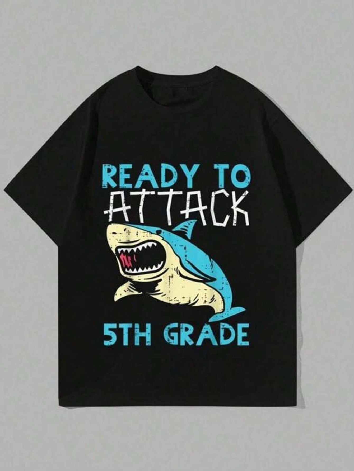 100% Cotton Shark Ready To attack 5th Grade Funny Fifth First Day ...