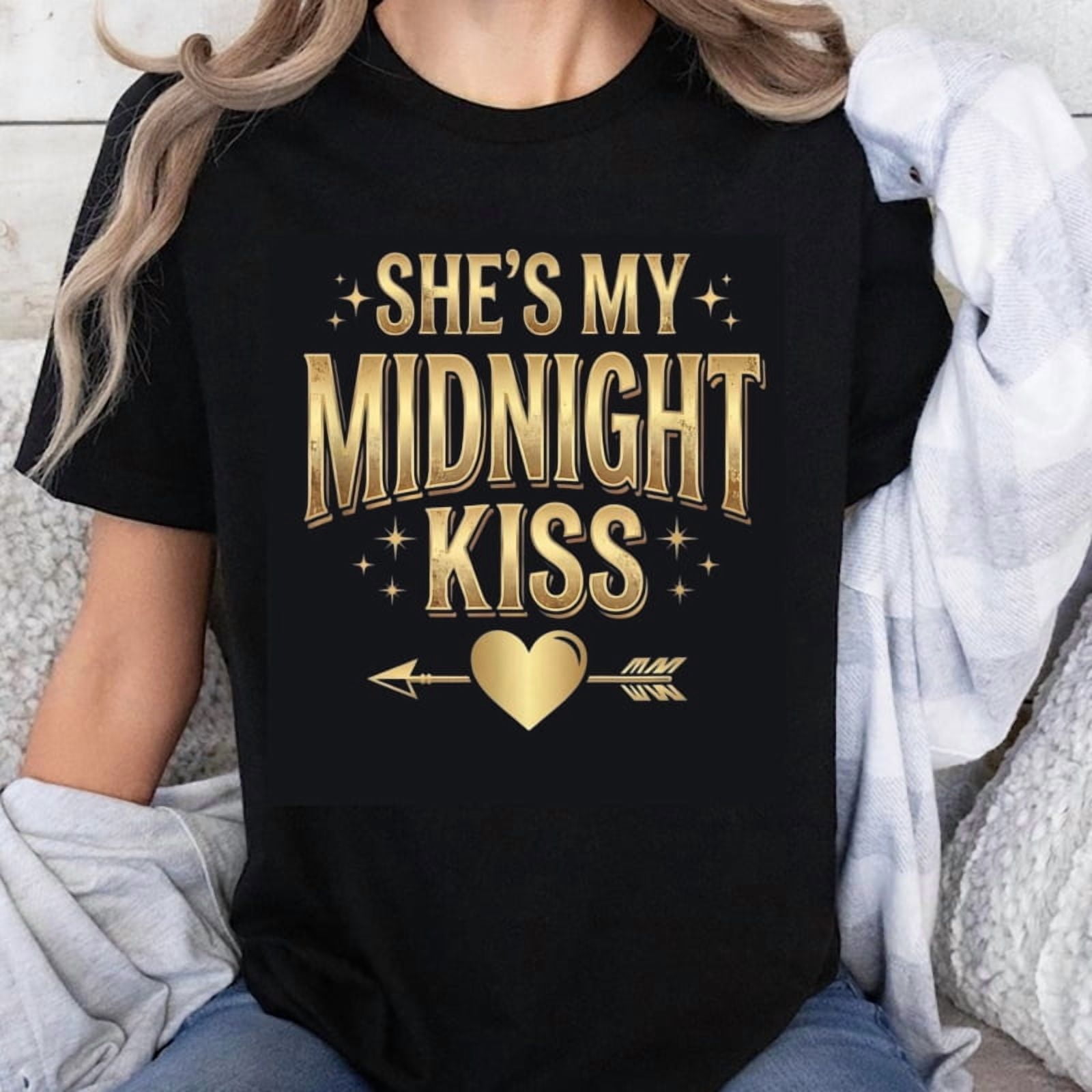 100% Cotton She's My Midnight Kiss Romantic Gold Print Valentine's Day ...