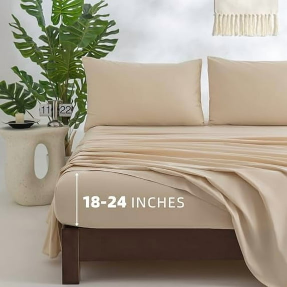 100% Cotton Sheets Full Size Sheets Deep Pocket Fits 18"-24" Mattress ...