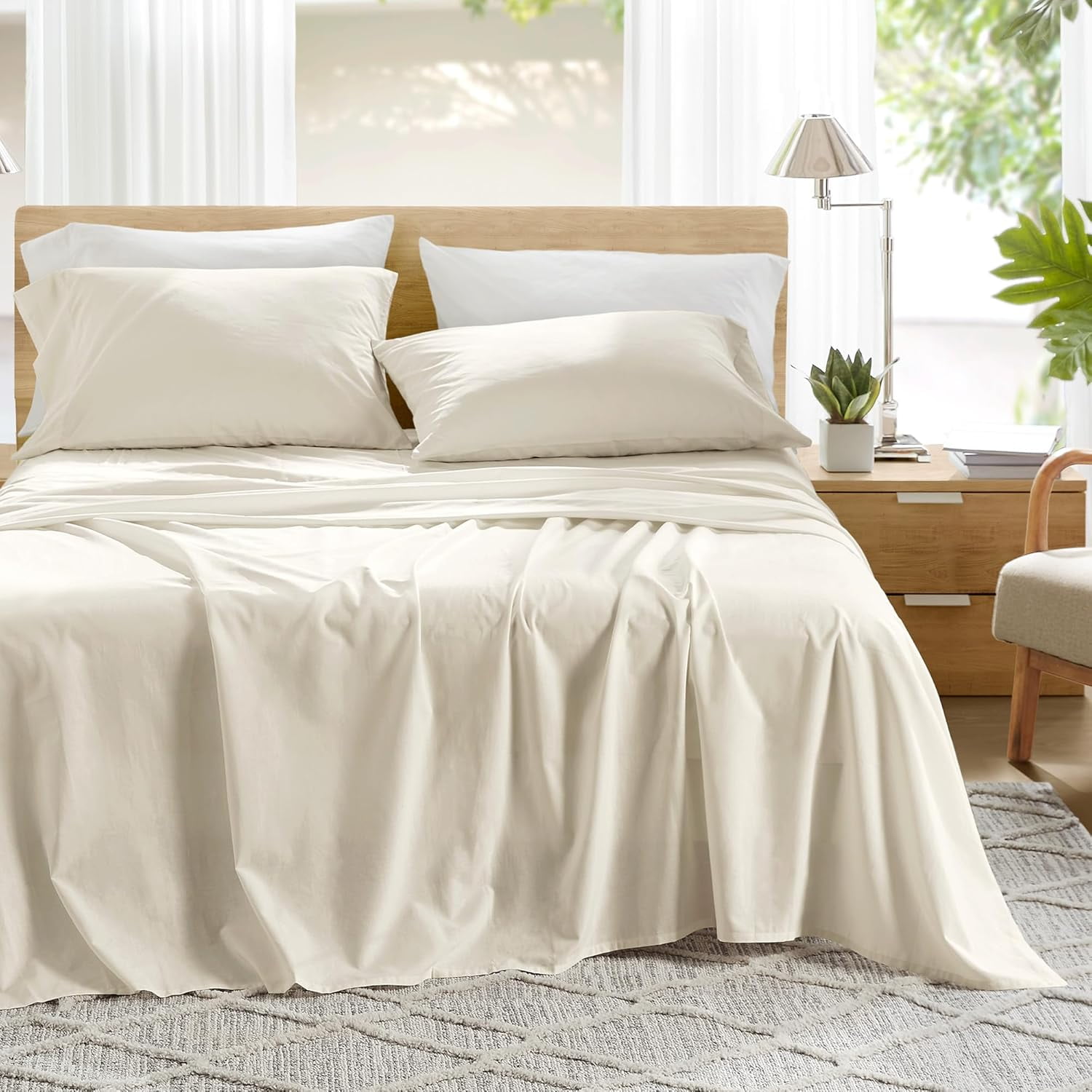 100% Cotton Sheets Queen, Breathable, Naturally Cool Cotton Sheets ...