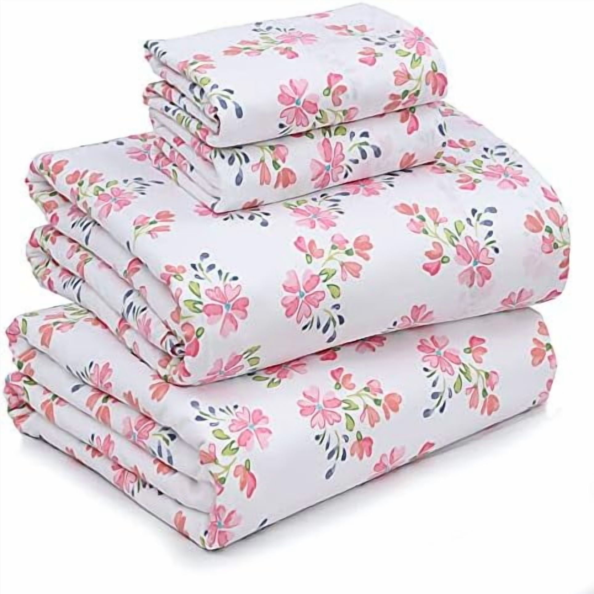 100% Cotton Sheets Queen Size Set, 4 Pieces, Soft & Breathable Percale ...