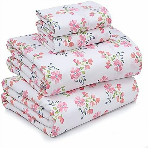100% Cotton Sheets Queen Size Set, 4 Pieces, Soft & Breathable Percale ...
