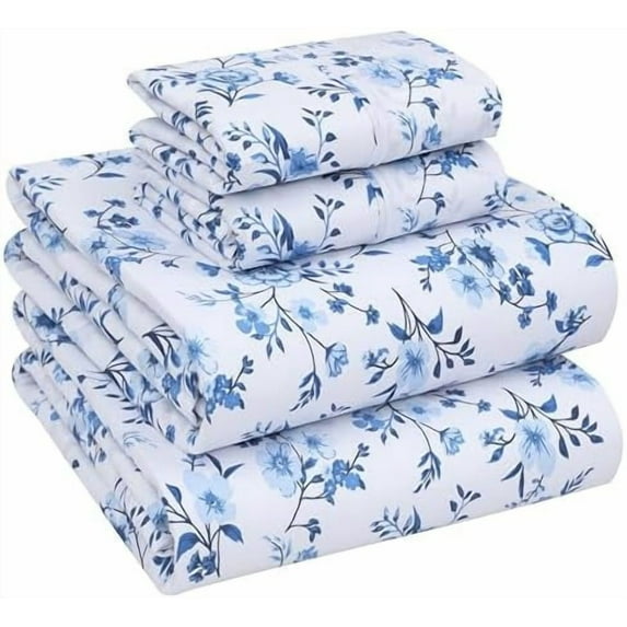 100% Cotton Sheets Queen Size Set, 4 Pieces, Soft & Breathable Percale ...