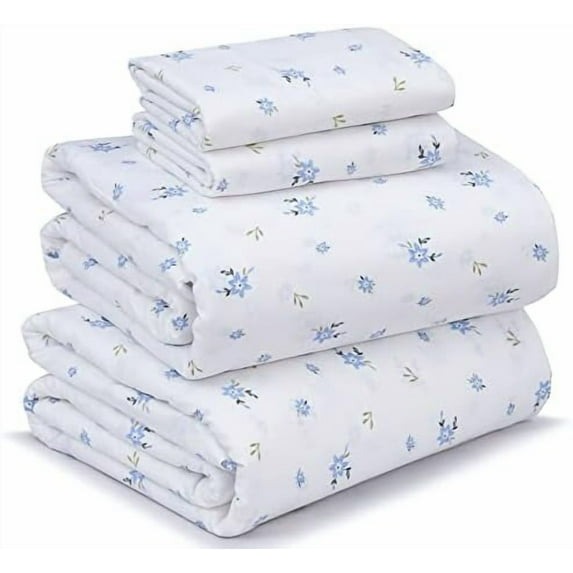 100% Cotton Sheets Queen Size Set, 4 Pieces, Soft & Breathable Percale ...
