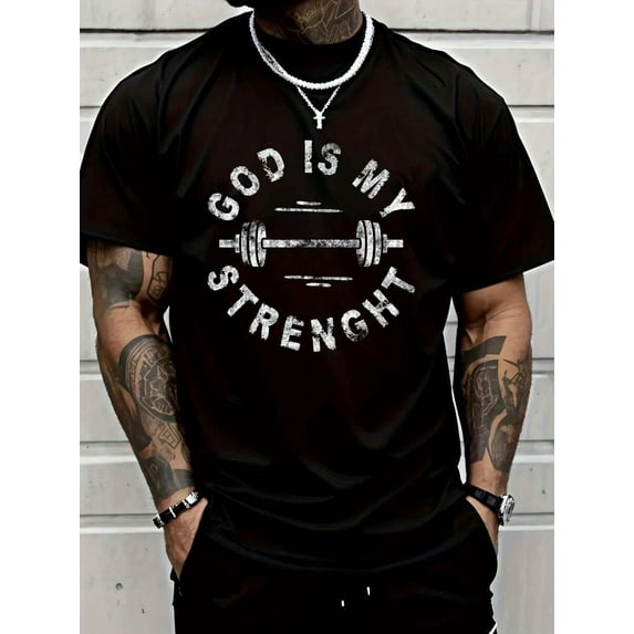100% Cotton Shirt Black 2025 God Is My Strength Christian Faith Gym ...
