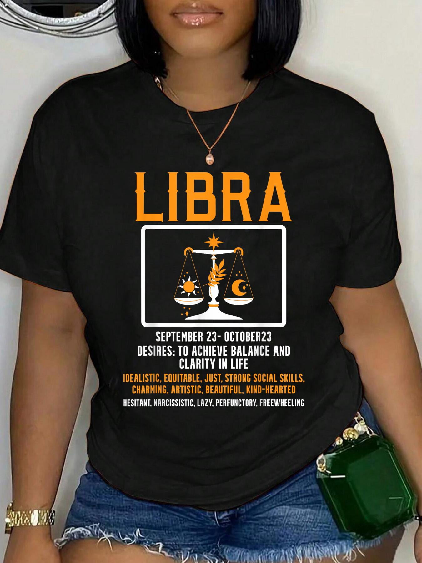 100% Cotton Sign of the Zodiac Libra Black Casual Astrology Zodiac Sign ...