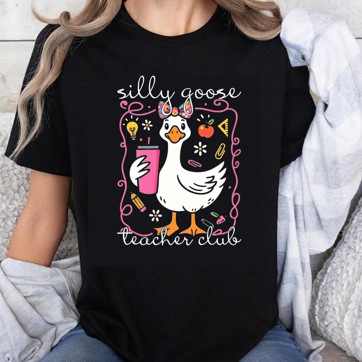 100% Cotton Silly Goose Teacher Club Funny Duck Shirt for Teachers Cute ...