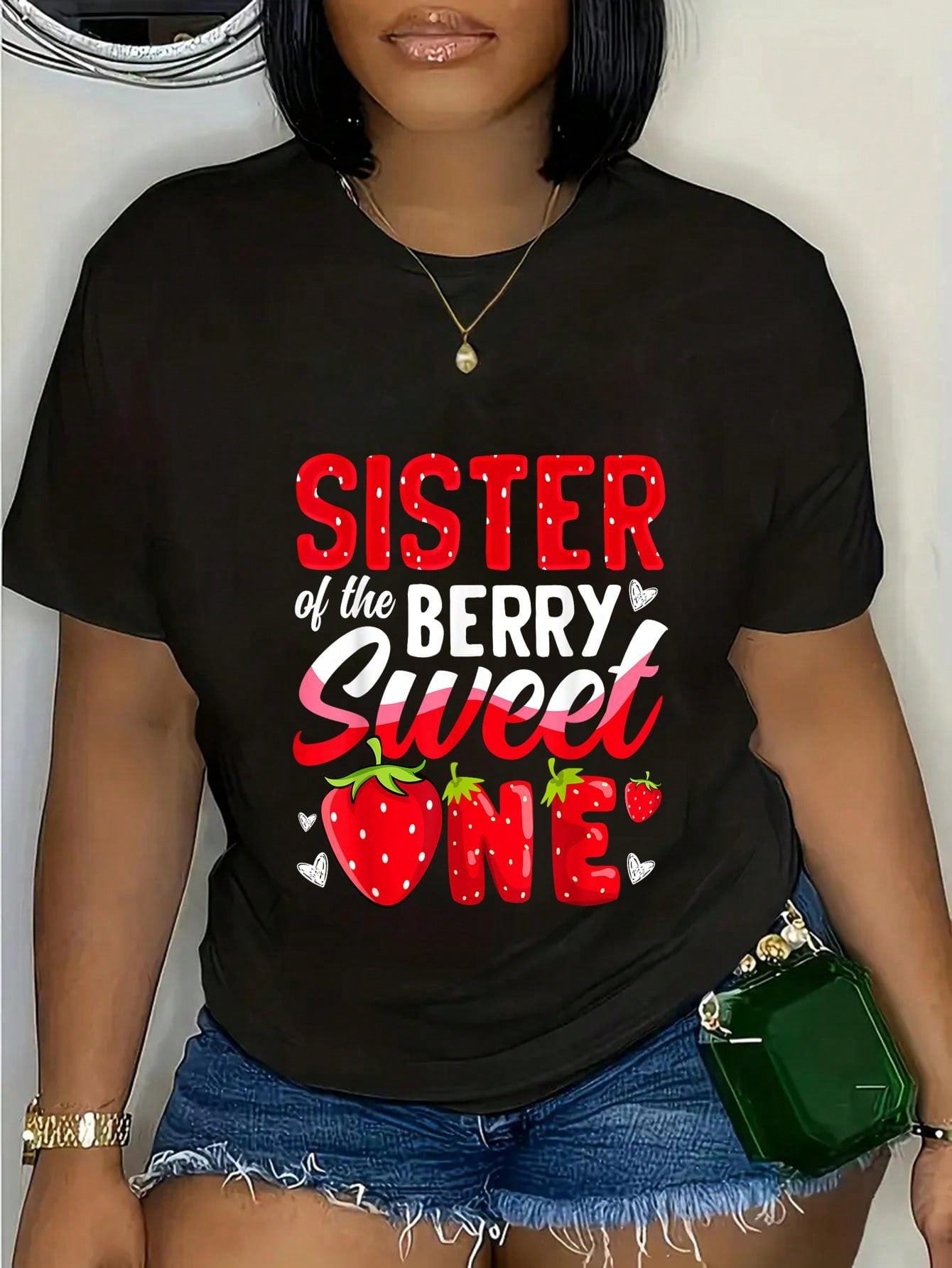100% Cotton Sister Of The Berry Sweet One Strawberry 1st Birthday T ...