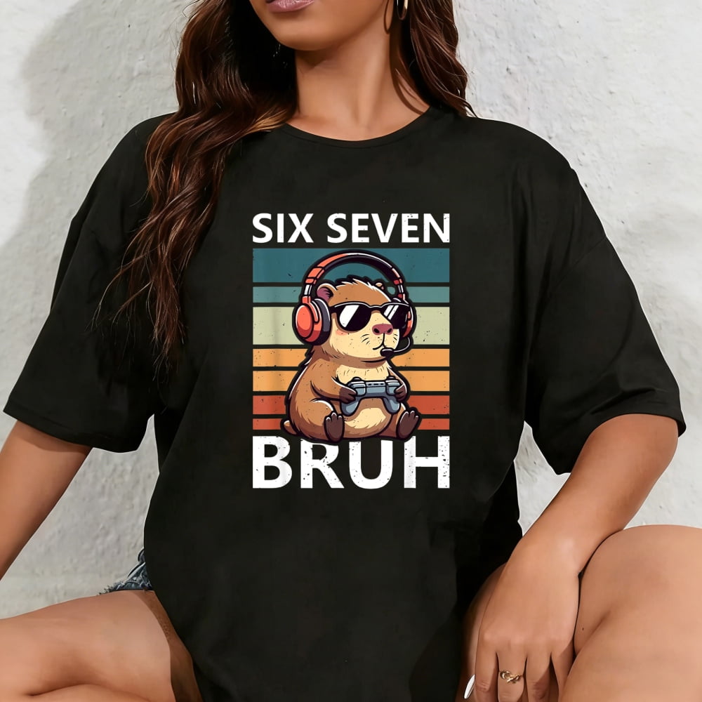 100% Cotton Six Seven Bruh 67 Meme Funny Capybara Retro Gaming Kids ...