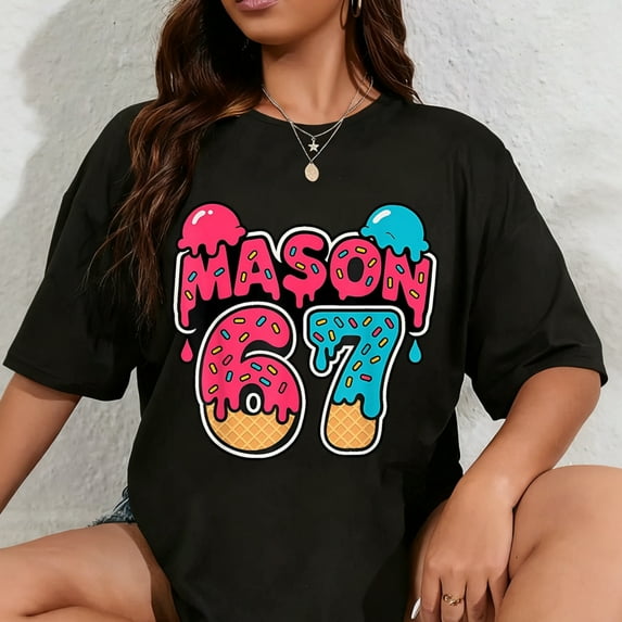 100% Cotton Six Seven Ice Cream Drip Sport 67 Fun Mason Meme T-Shirt ...