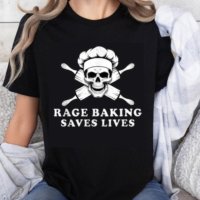 100% Cotton Skull Chef Crossed Spatulas Rage Baking Saves Lives ...