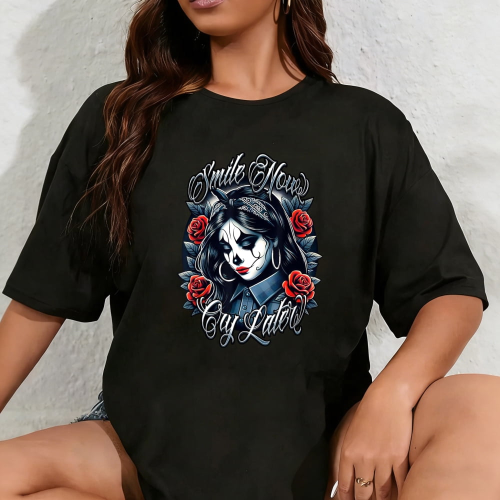 100% Cotton Smile Now CRY Later Chicana Tattoo Chicano Art Latina ...