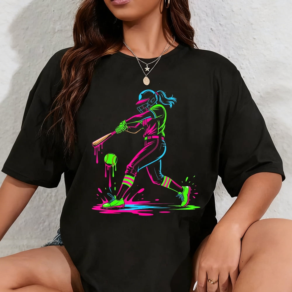100% Cotton Softball Player Ice Cream Softball Drip T-Shirt - Walmart.com