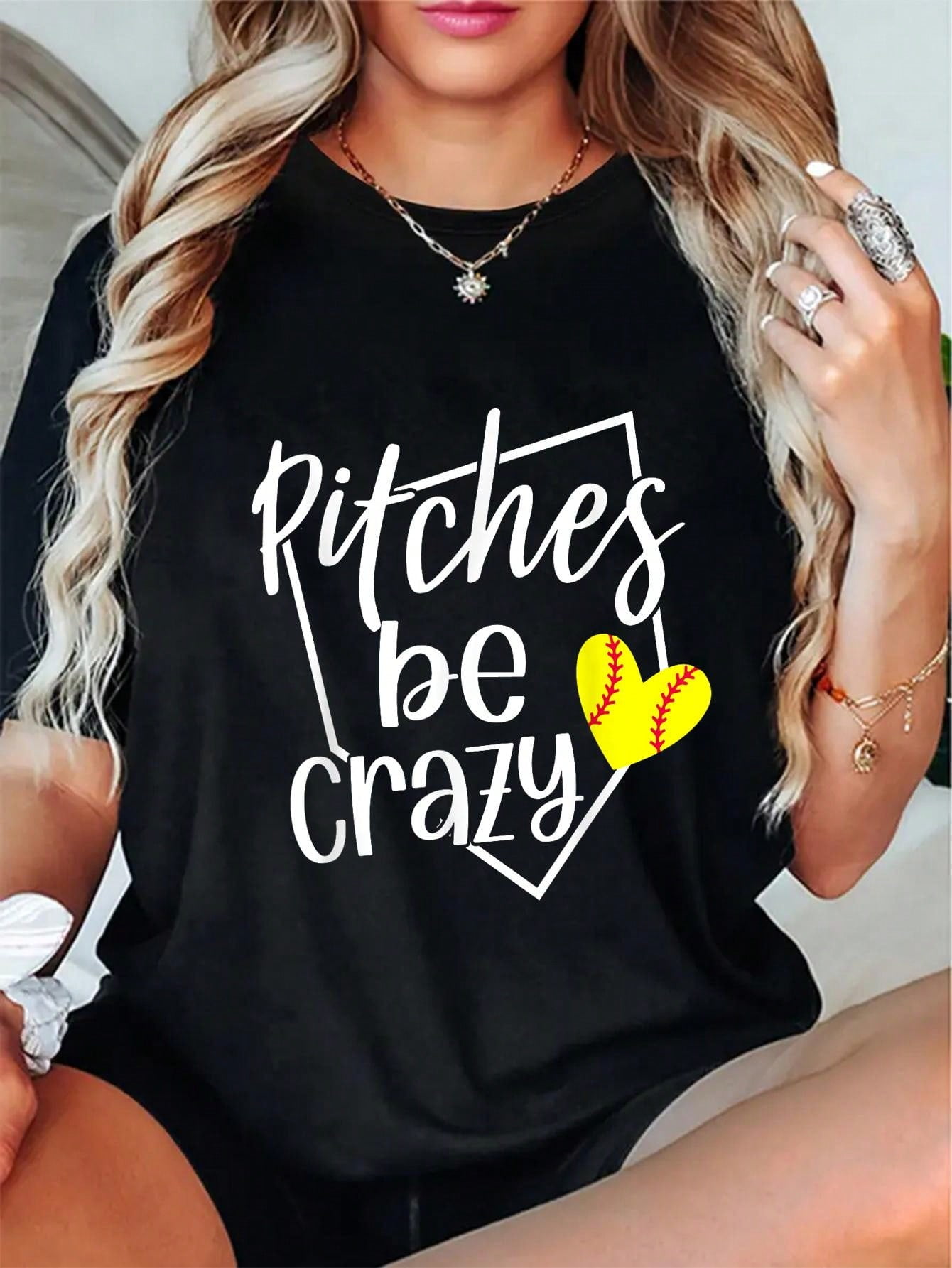 100% Cotton Softball Player Pitches Be Crazy Funny Softball Pitcher T ...