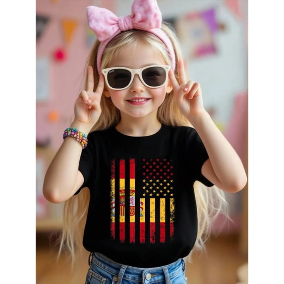 100% Cotton Spanish American Flag Spain America Pride Heritage Kids T ...