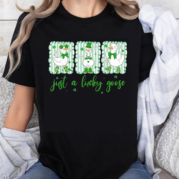 100% Cotton St Patrick's Day Lucky Goose Fun Duck Design Green Shamrock ...