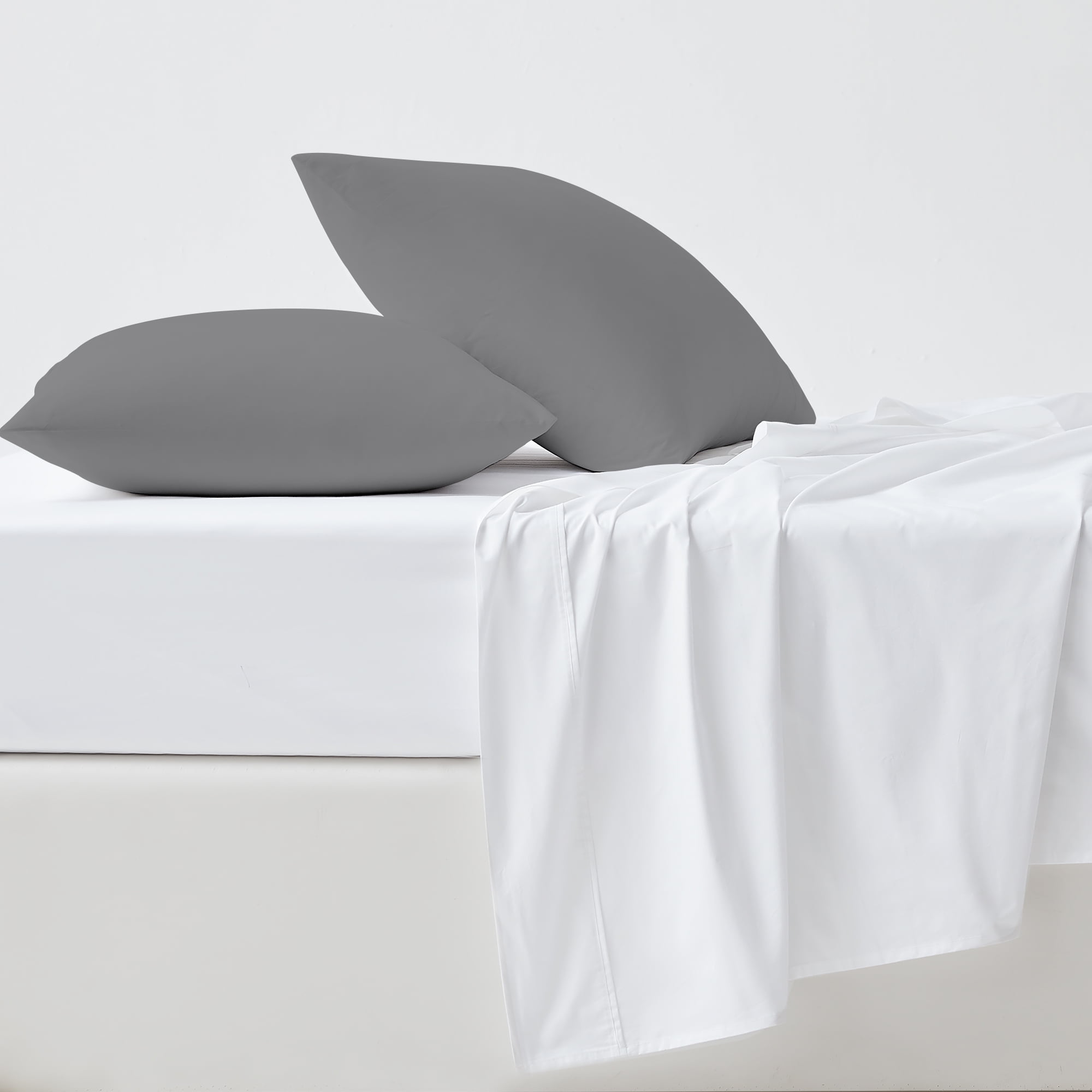 Purity Home 100% Cotton Standard Dark Grey Percale Pillowcases, 400 ...