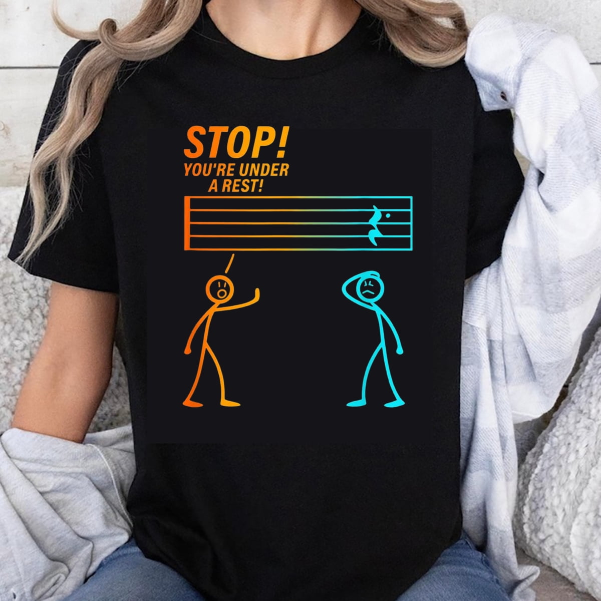 100% Cotton Stop Youre Under A Rest Music Humor T-Shirt Funny Musical ...