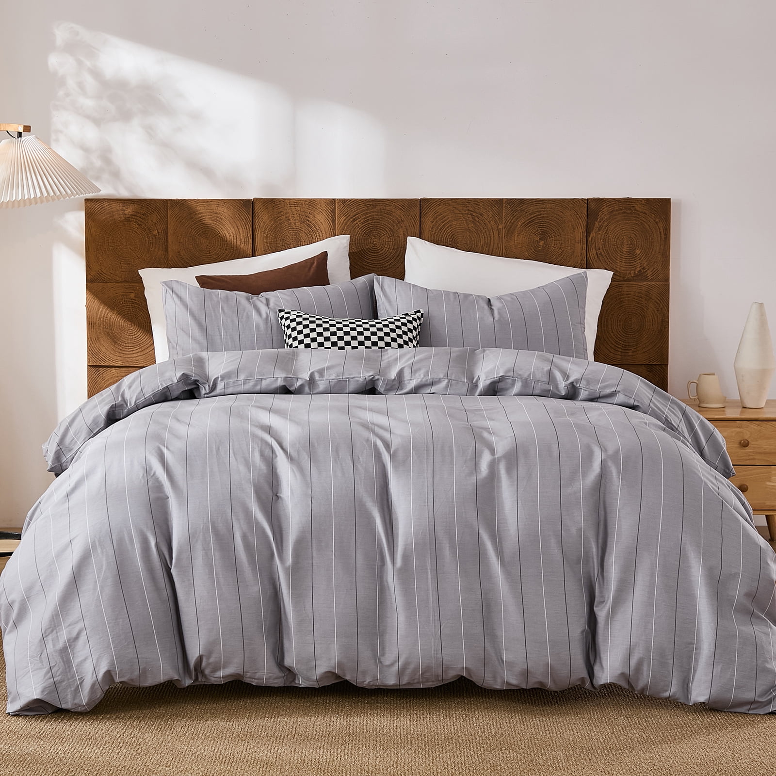 100% Cotton Stripe Duvet Cover Set Queen Size - Gray Striped Duvet ...