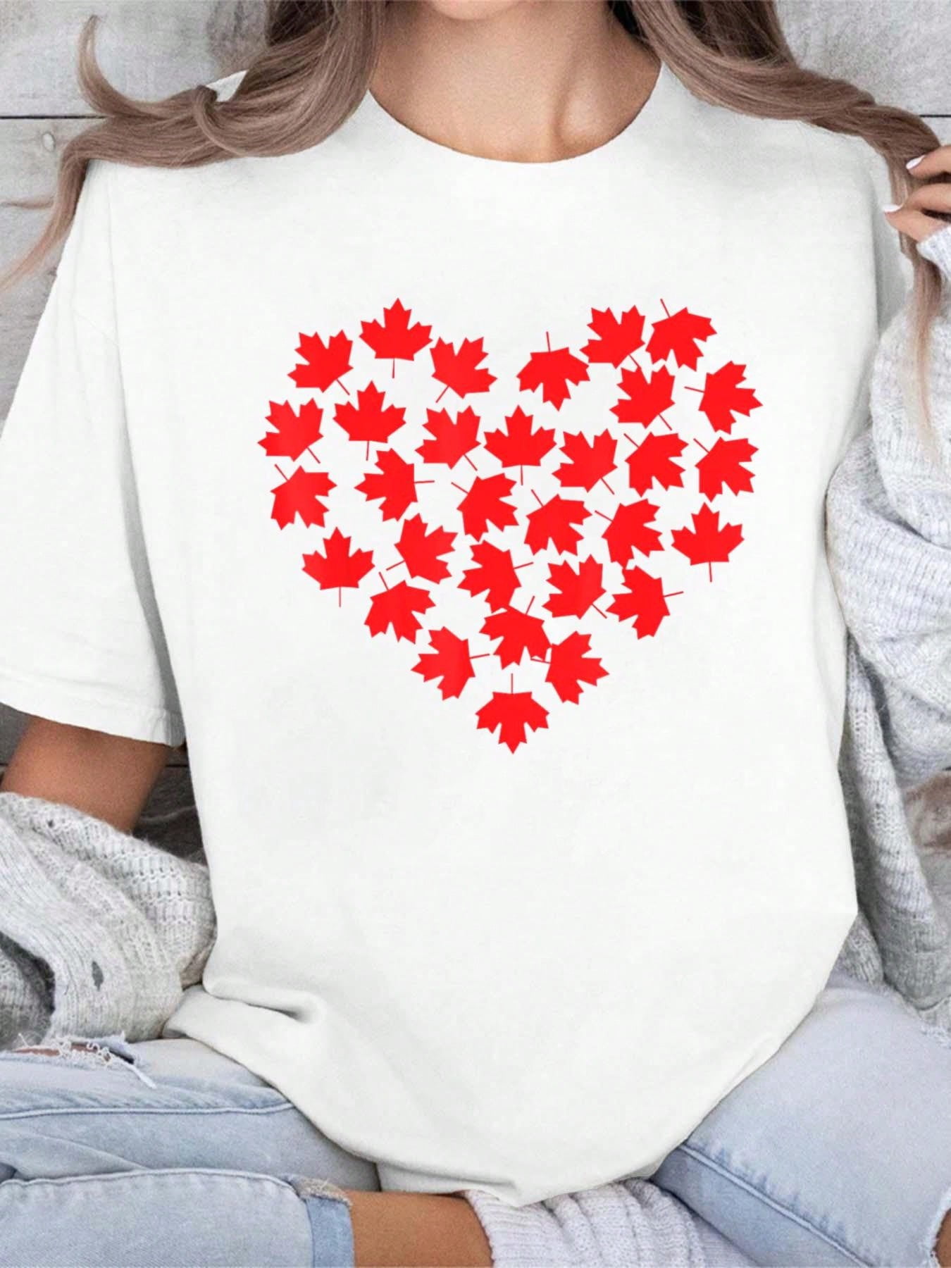 100% Cotton Summer Clothes Canada Flag Proud Canadian Maple Leaf Heart ...