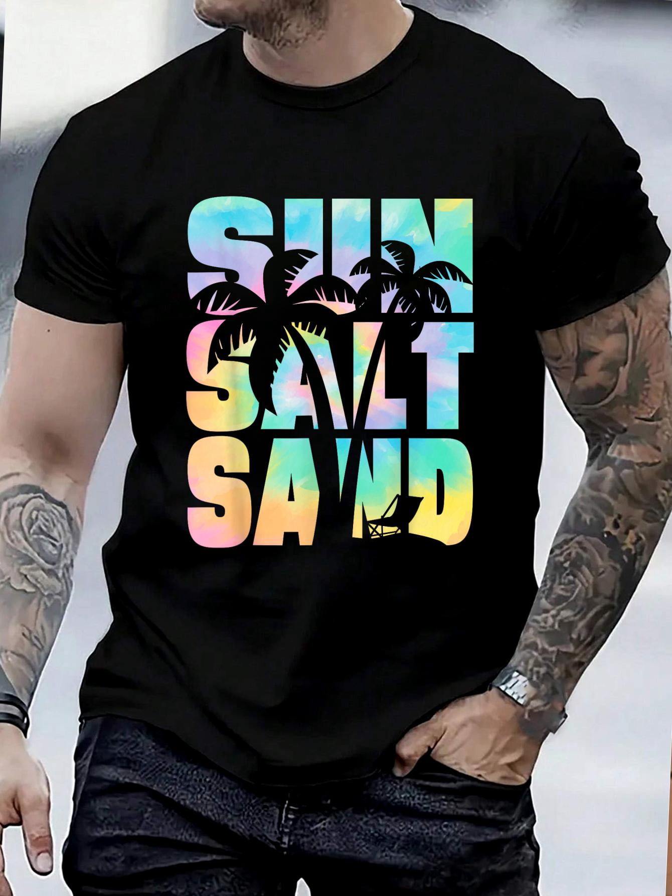 100% Cotton Sun Salt Sand Funny Beach Lover Summer Vacation Palm Tree T ...