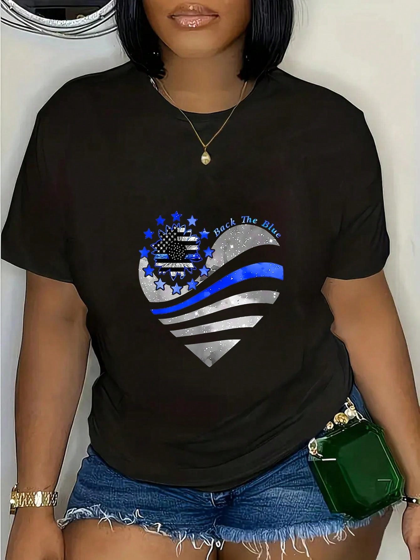 100% Cotton Sunflower Thin Blue Line Police Heart Back The Blue Law ...