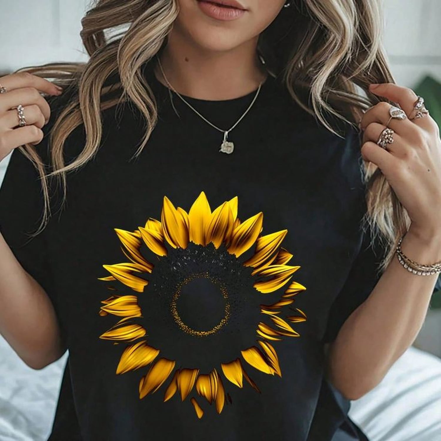100% Cotton Suower Art Graphic Portrait Flower Motif Suower T-S1Hirt ...