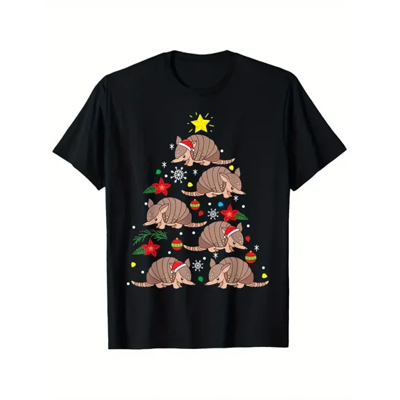 100% Cotton T-Shirt with Whimsical Armadillo Christmas Tree Design ...
