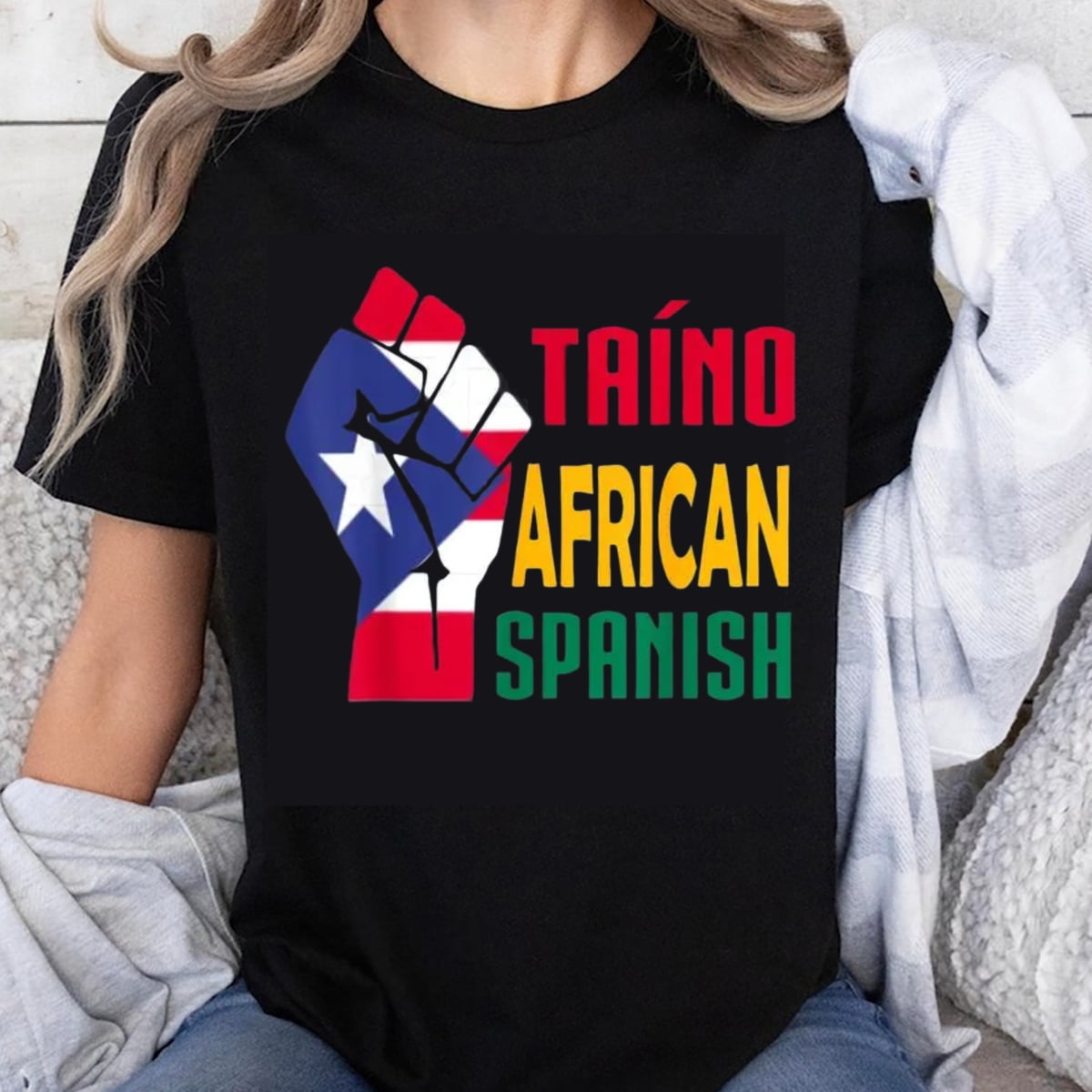 100% Cotton Taíno African Spanish Pride T-Shirt with Puerto Rican Flag ...