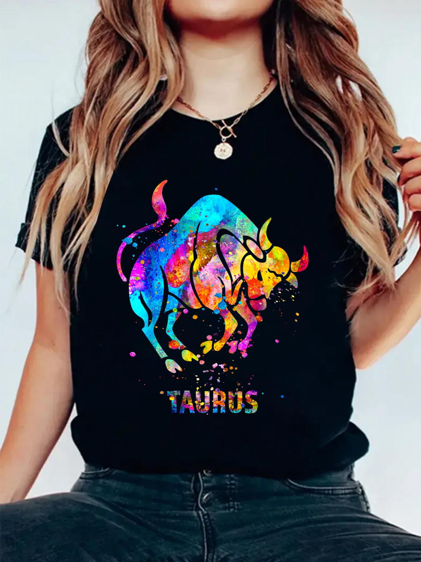 100% Cotton Taurus Zodiac Sign T-Shirt Women's Graphic Tee Casual Tops ...