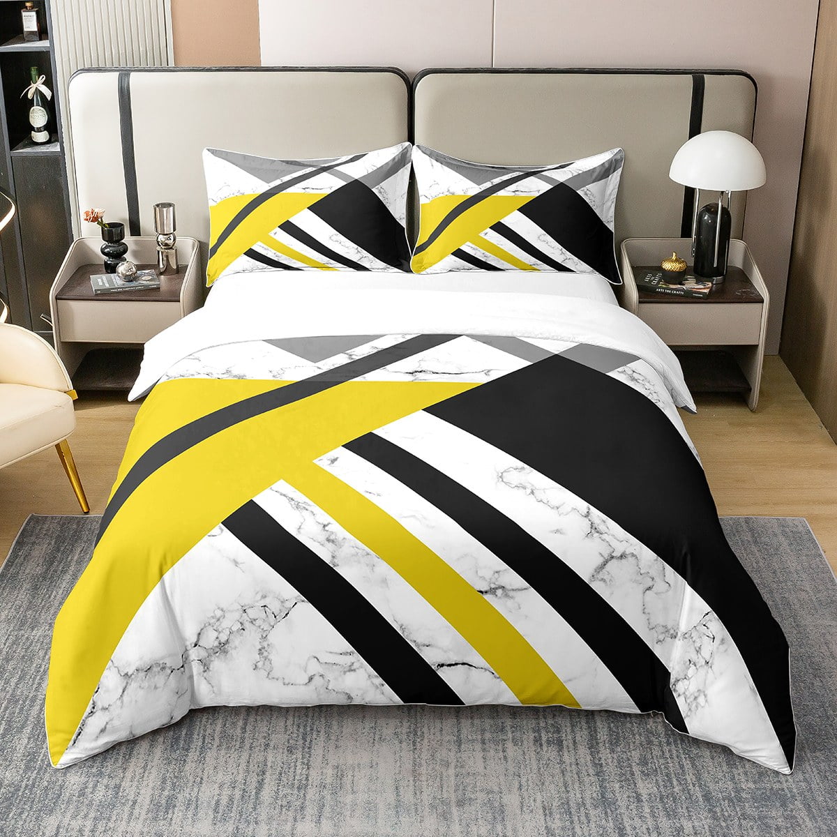 100% Cotton Teens Geometric Duvet Cover Queen Size,Yellow Gray Black ...