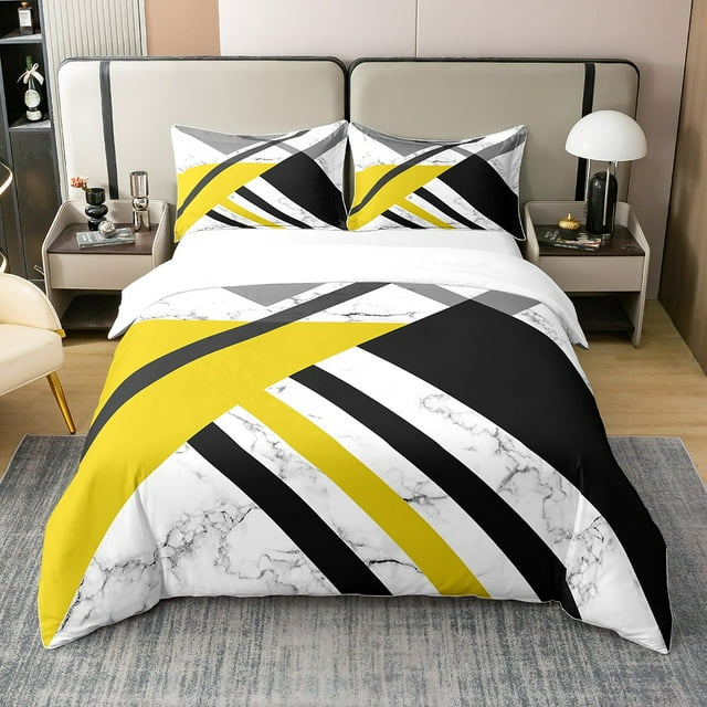 100% Cotton Teens Geometric Duvet Cover Queen Size,Yellow Gray Black ...