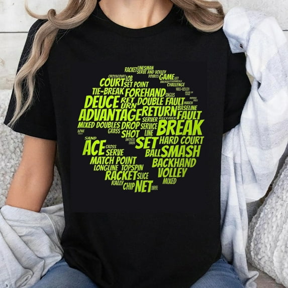 100% Cotton Tennis Terms Word Art Design T-Shirt - Walmart.com