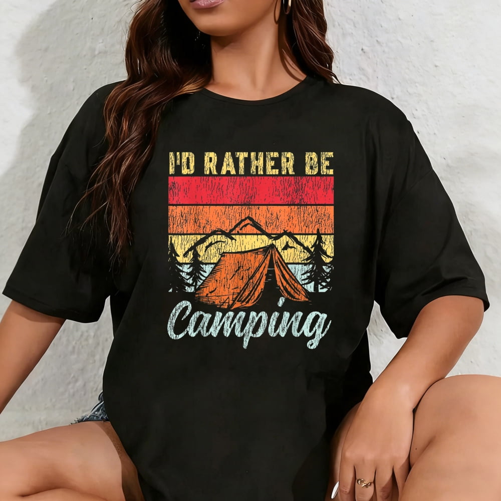 100% Cotton Tent Camping Retro Vintage I'd Rather Be Camping T-Shirt ...