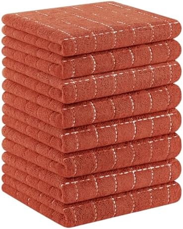 100% Cotton Terry Kitchen Towels(Rust, 13 x 28 inches), Checkered ...