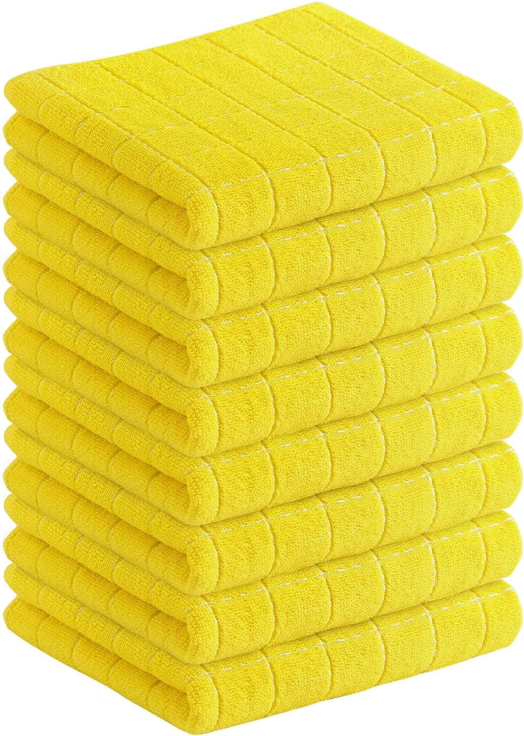 100% Cotton Terry Kitchen Towels(Yellow, 13 x 28 inches), Checkered ...
