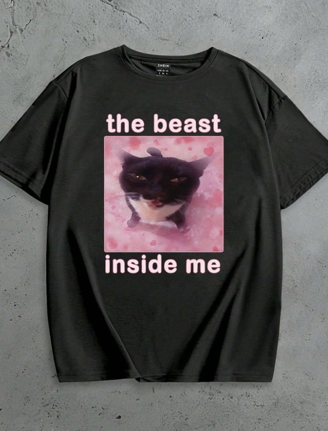 100% Cotton The Beast Inside Me Funny Cat Meme T-Shirt - Walmart.com