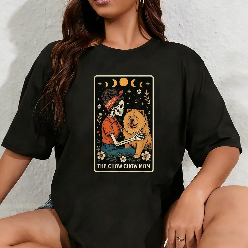 100% Cotton The Chow Chow Mom Dog Mama Skeleton Tarot Card Witchy Moon ...