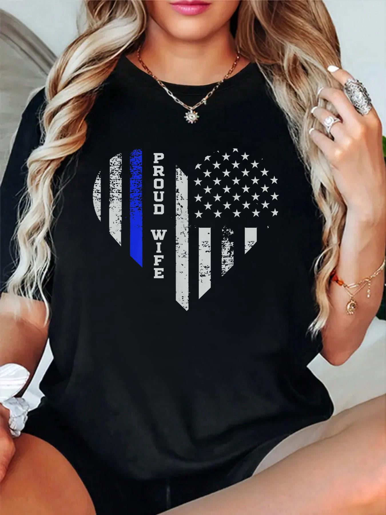 100% Cotton Thin Blue Line Heart T-Shirt Wife of Police Proud USA T ...