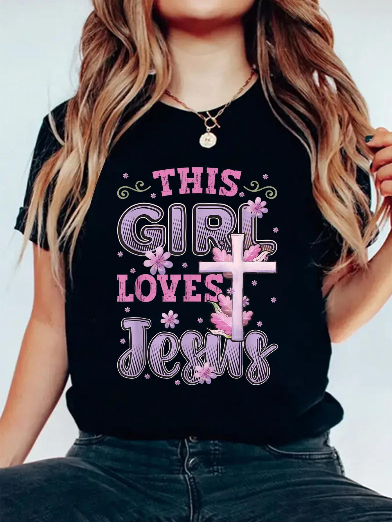 100% Cotton This Girl Loves Jesus Cute Christian Girl Jesus T-Shirt ...