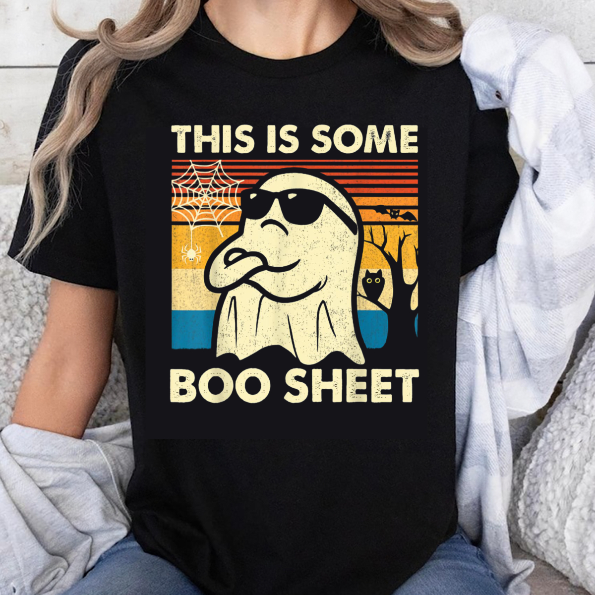 100% Cotton This Is Some Boo Sheet Halloween Ghost Shirt Funny Vintage ...