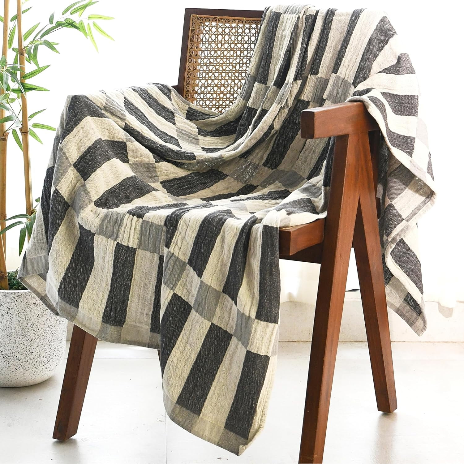 100% Cotton Throw Blanket, Rust Checks, 50x60in, Soft, Lightweight ...