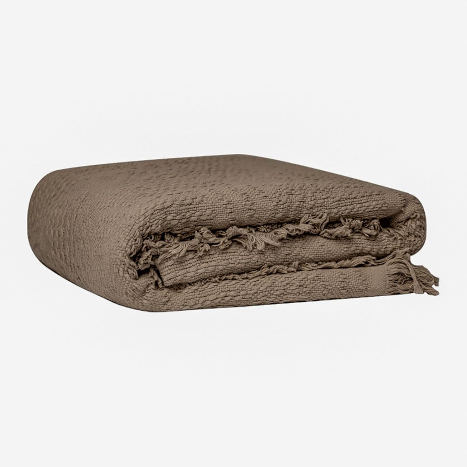 100% Cotton Throw Blanket in Brown Jacqard Weave Fabric with Fringe ...