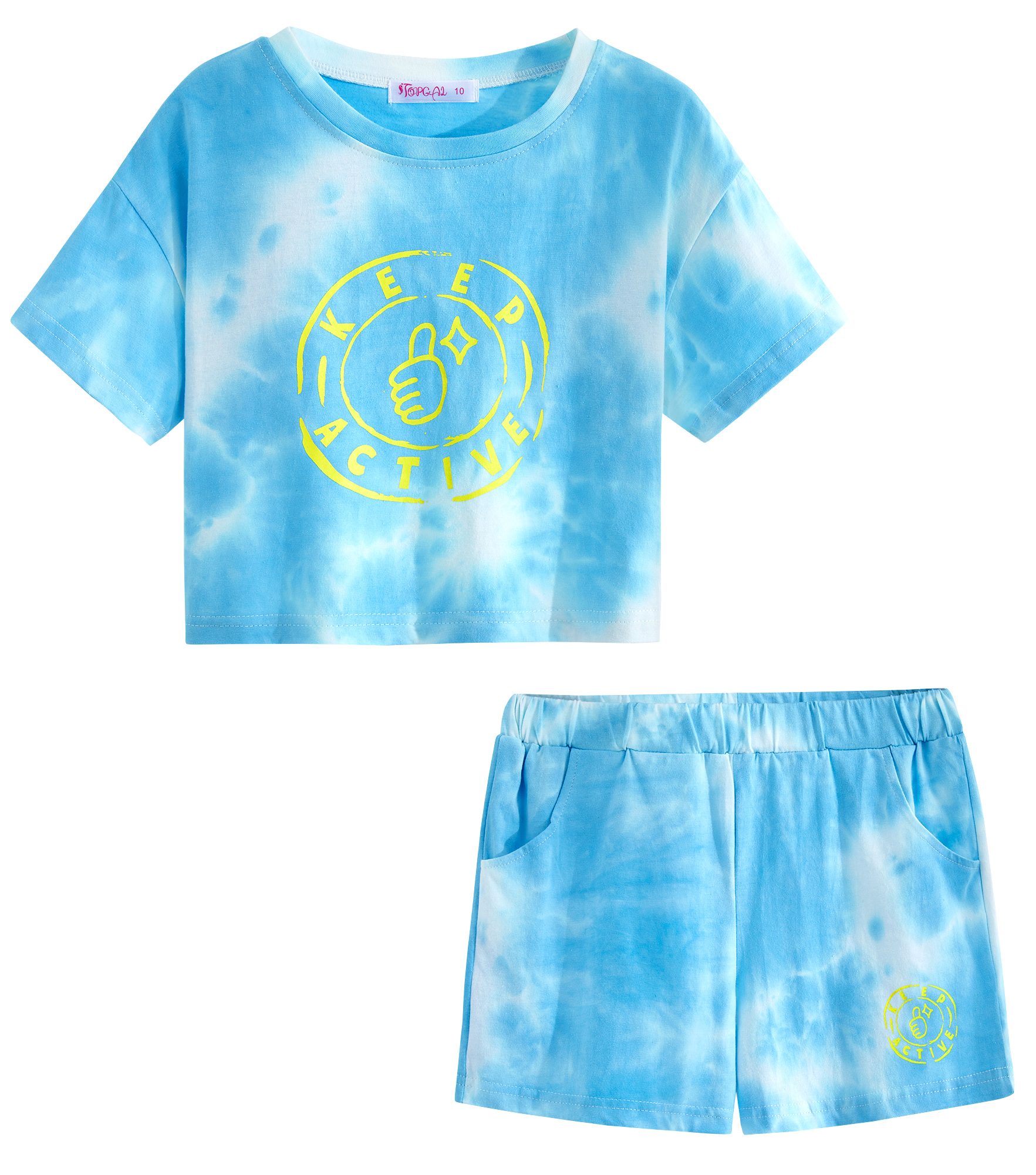 100% Cotton Tie Dye Crop Top & Shorts Clothes Set Outfit for Big Girls ...