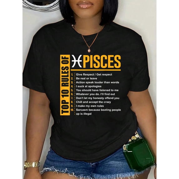 100% Cotton Top 10 Rules of Pisces Birthday Gifts T-Shirt Women's ...