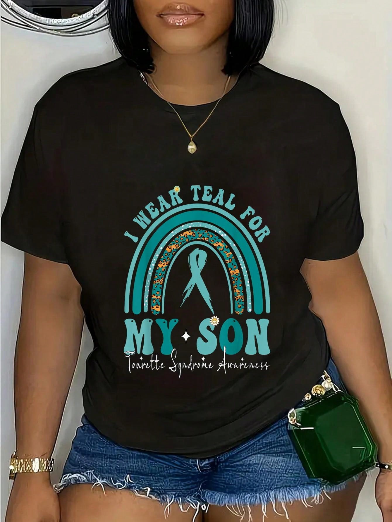 100% Cotton Tourette Syndrome Awareness I Wear Teal For Son Ribbon T ...