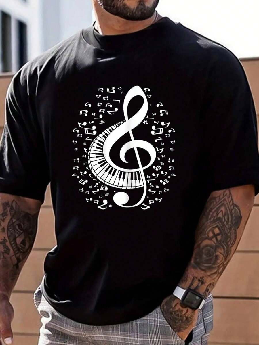 100% Cotton Treble Clef Keyboard Classical Music Notes Pianist Piano T ...